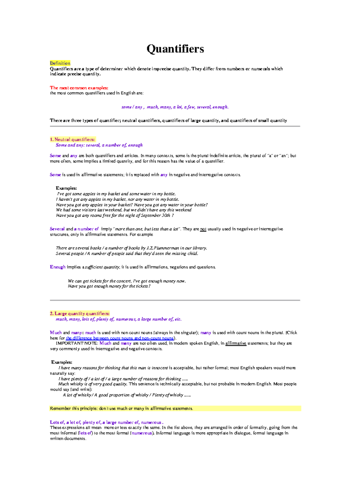 Quantifiers Explanation: Understanding Types and Usage - Studocu