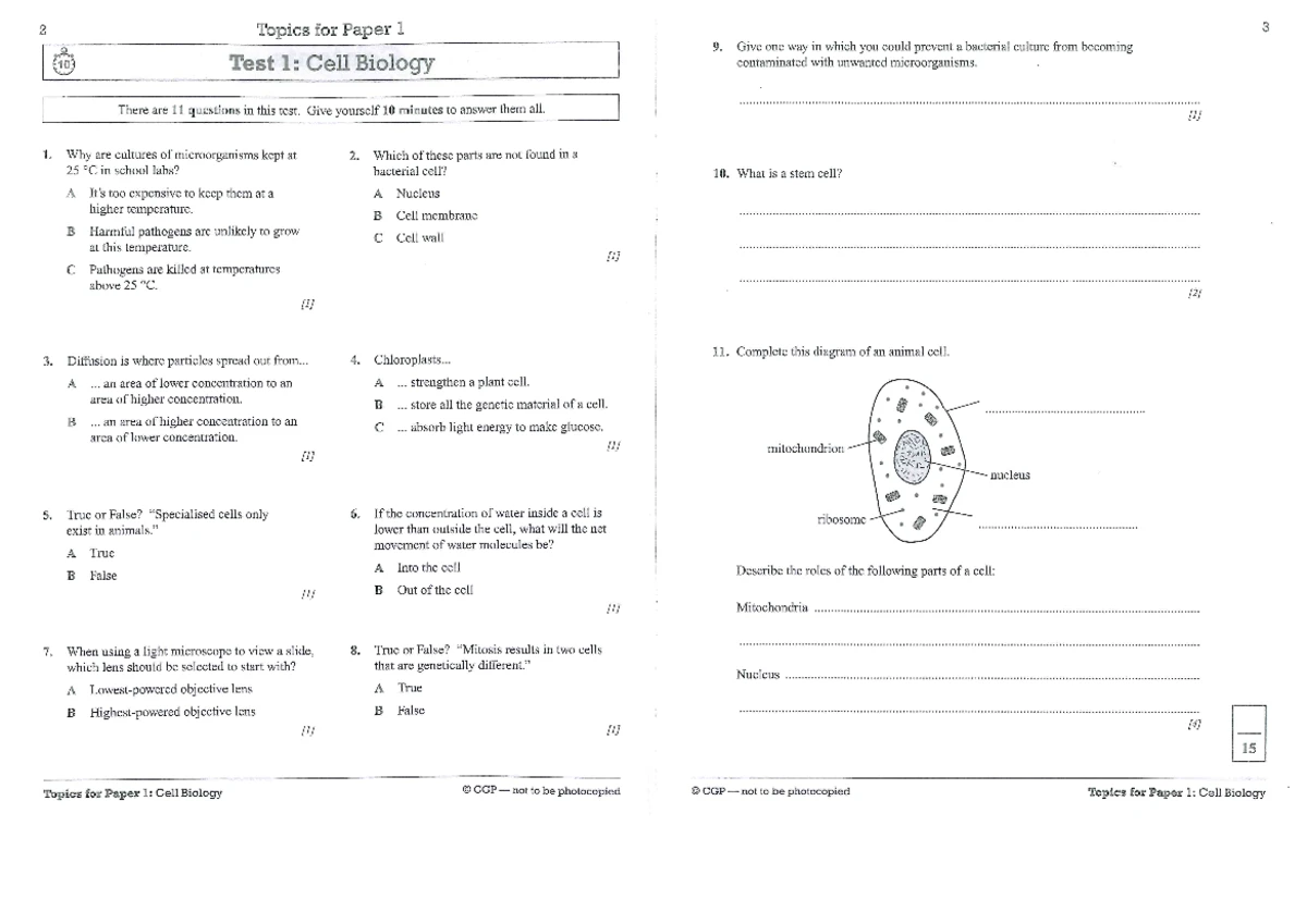 AQA Combined Science 1.A notes - 1. A cells microscopy All organisms ...