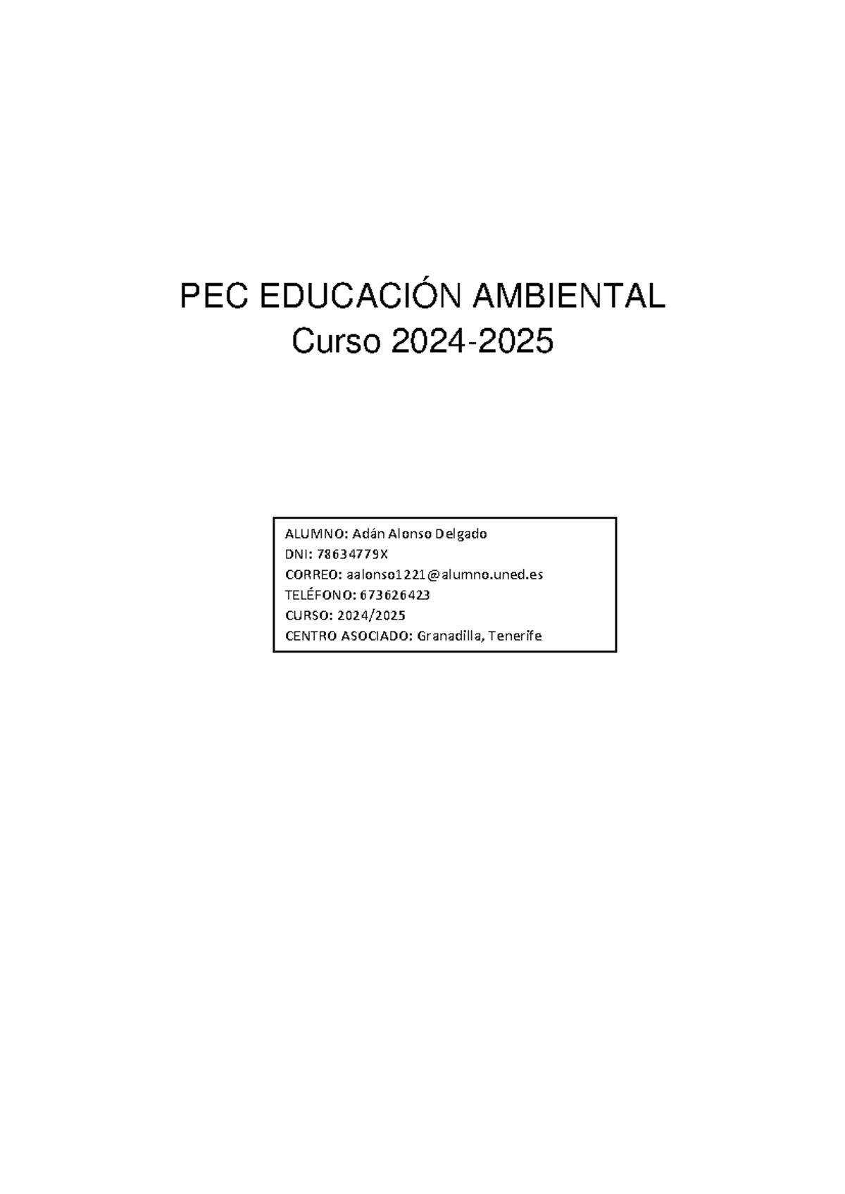 PEC 2024-2025: Educación Ambiental y Sostenibilidad Juvenil - Studocu
