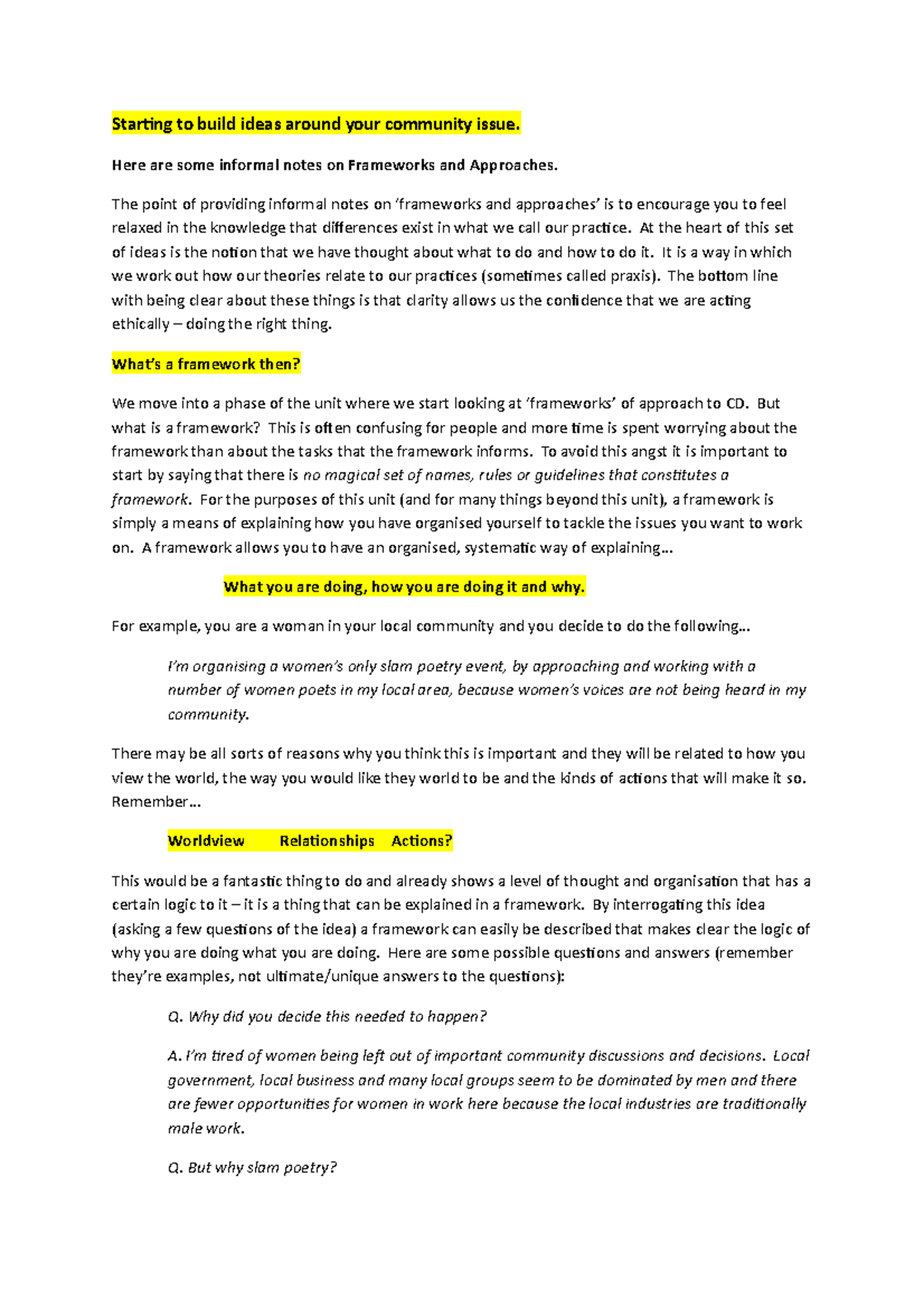 Frameworks and Approaches to Address Community Issues: A Guide - Studocu