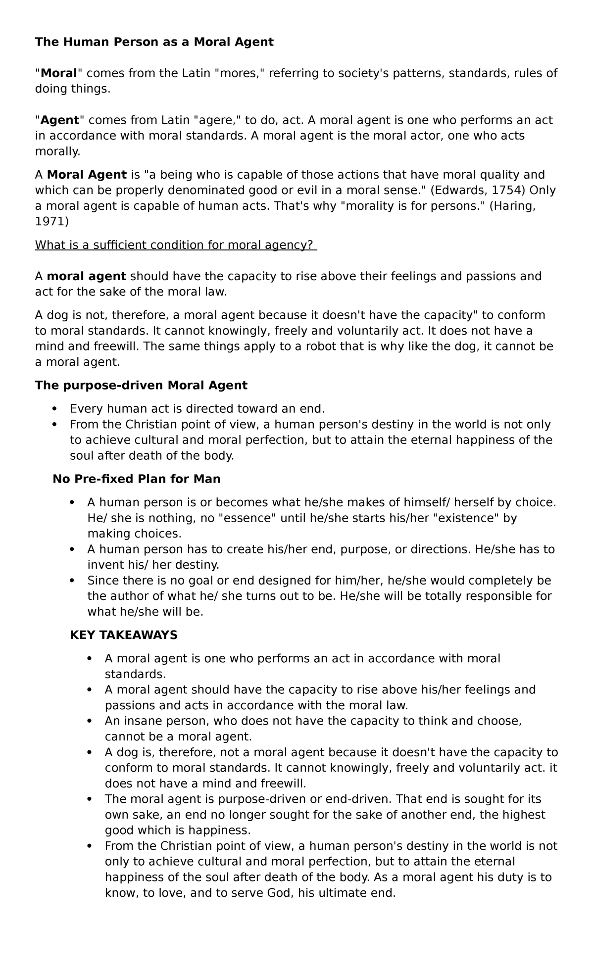 Ethics (Course Code: ETH101) - Midterm Study Notes on Moral Agency ...