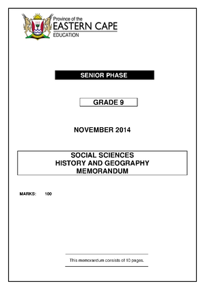 Q3 - Grade 9 Social Sciences (History) Past Exam Paper - Nov 2016 - Studocu