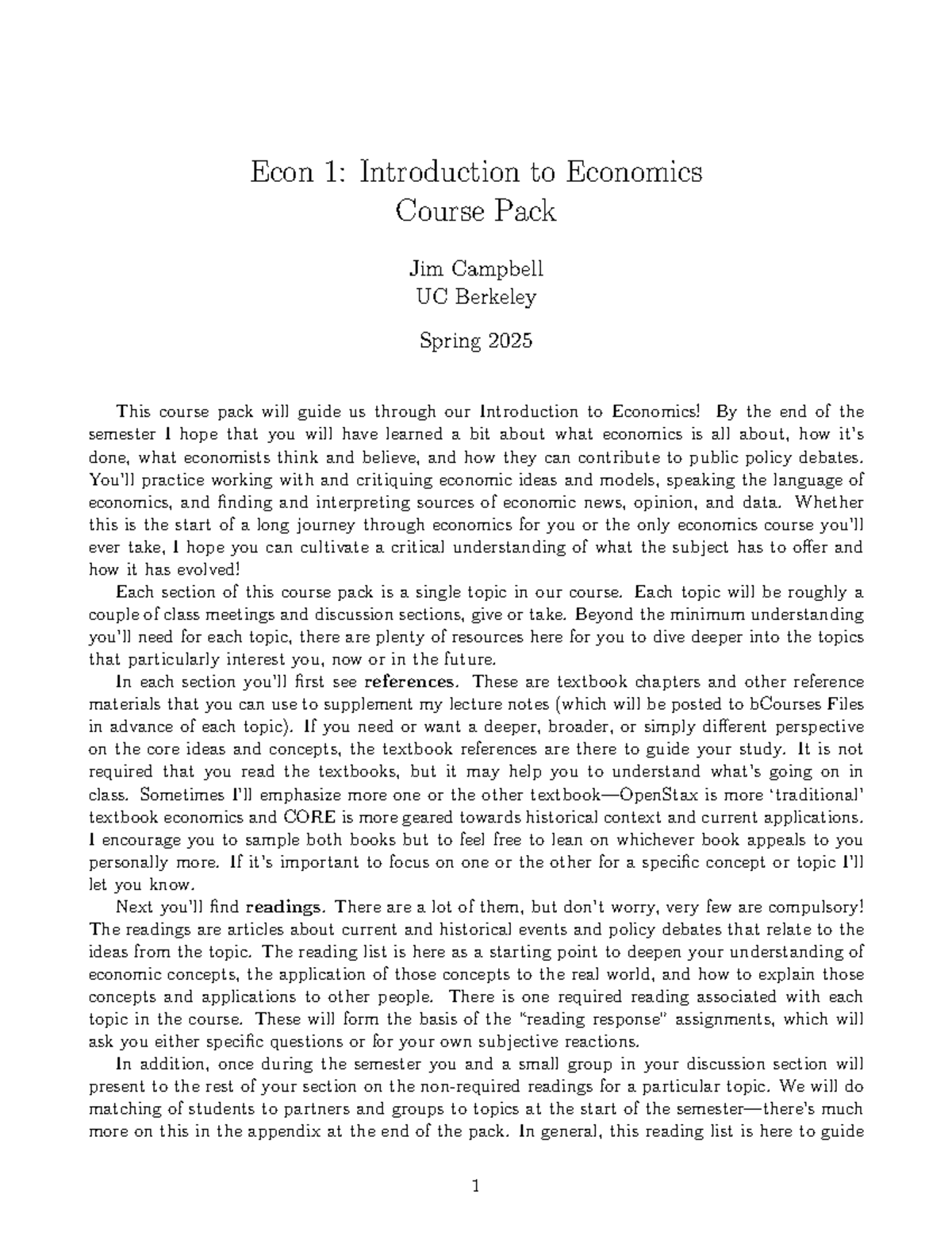 Econ 1 Course Pack: Intro to Economics - Jim Campbell, UC Berkeley ...