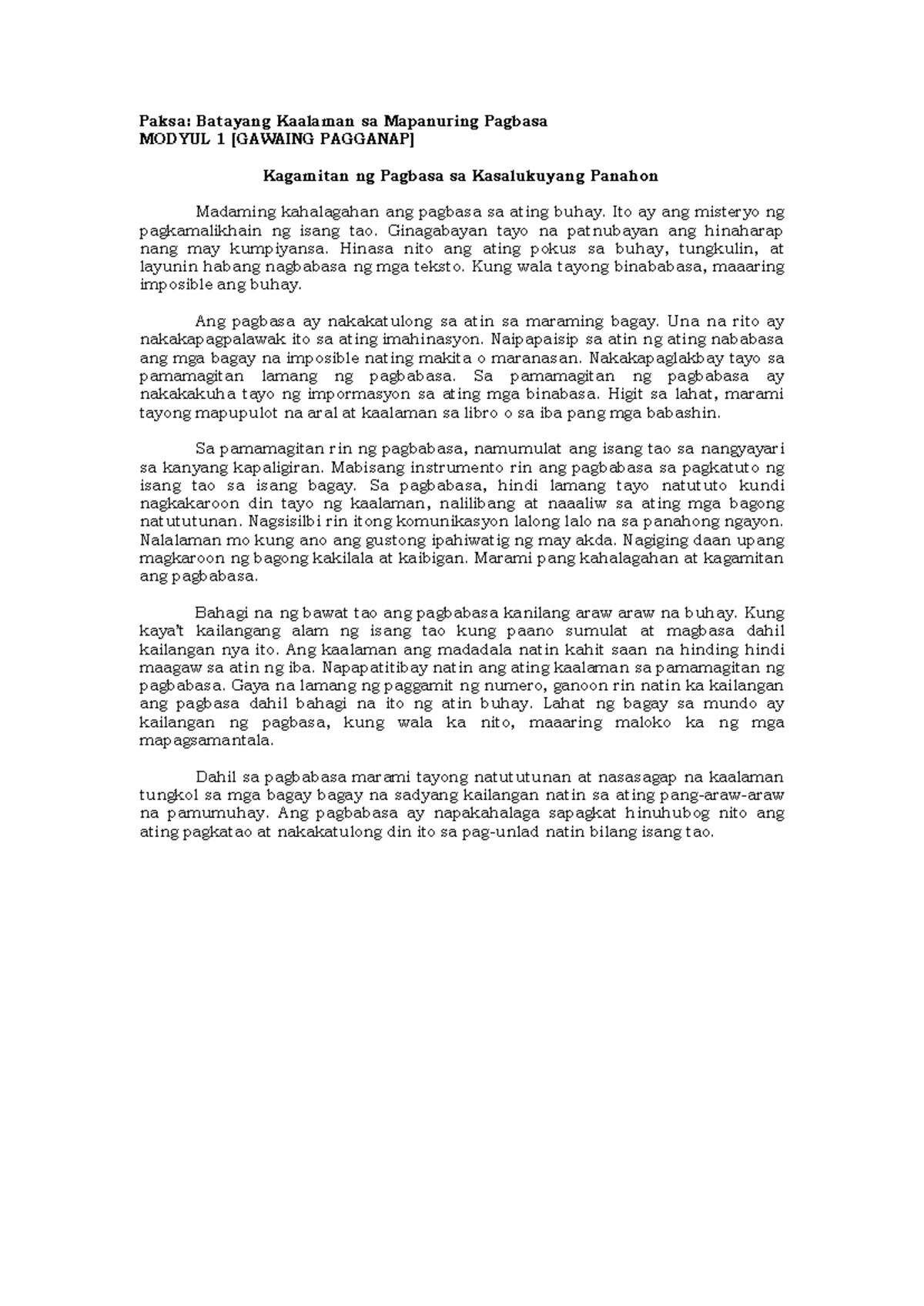 Pagbasa at Pananaliksik 11 Q3 Gawain sa Pagbasa at Pagsusuri - Studocu
