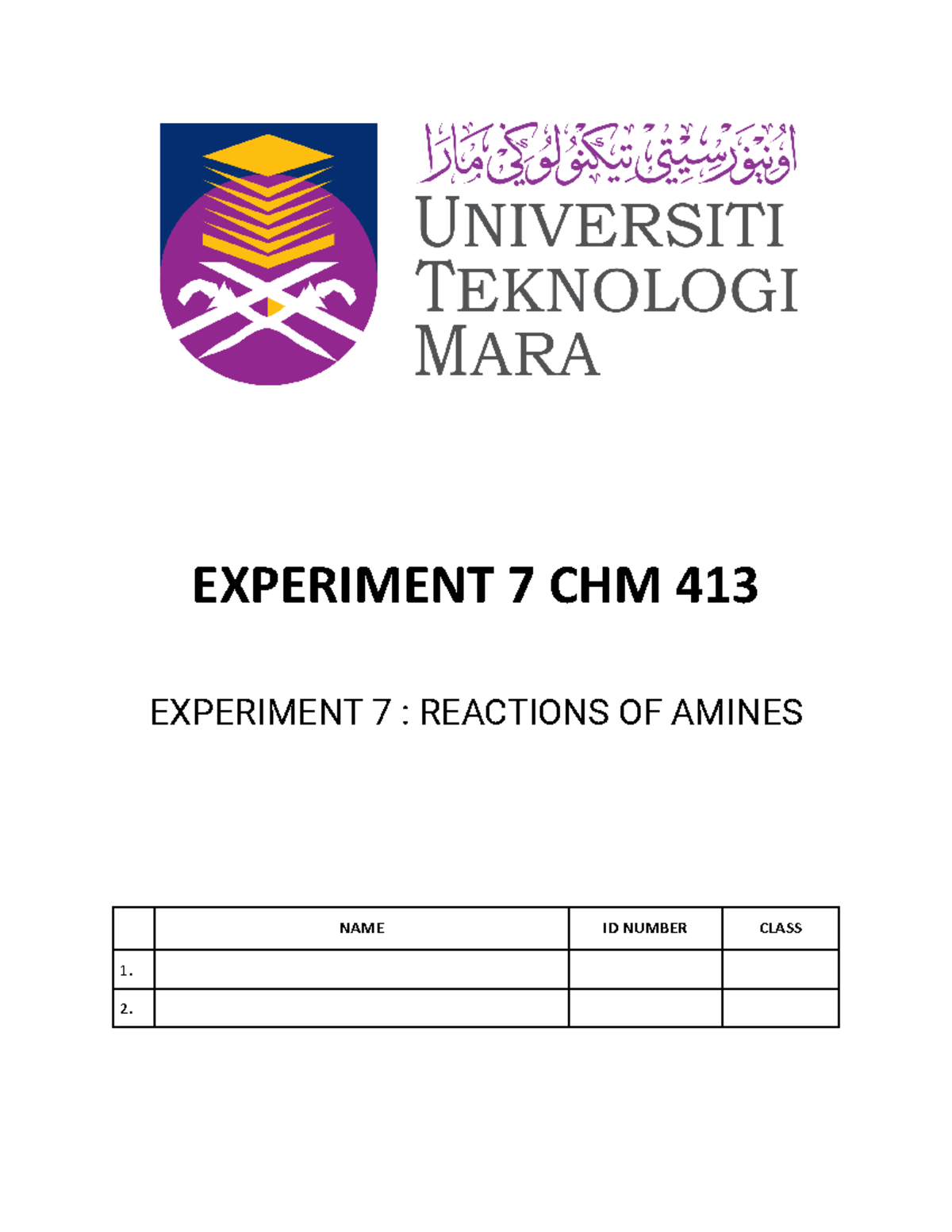 CHM 413: Experiment 7 - Studying Reactions of Amines and Their ...