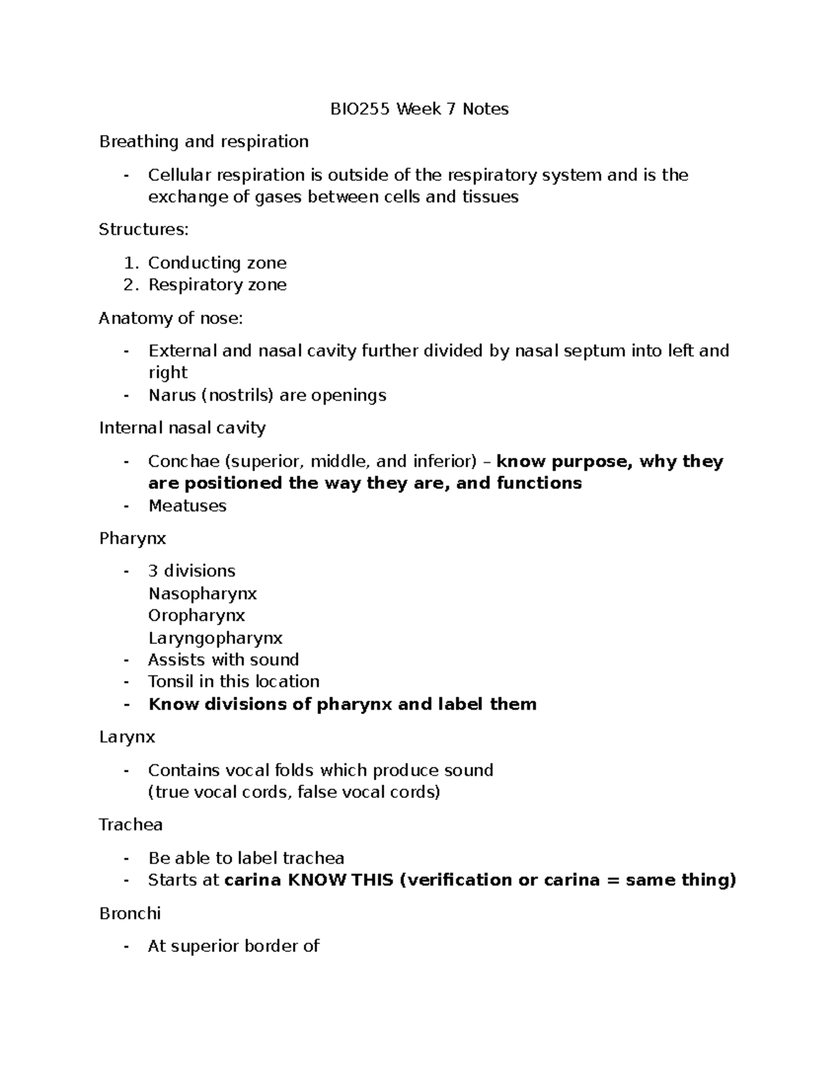 BIO255 Exam 3 Study Guide: Breathing, Respiration & Anatomy - Studocu