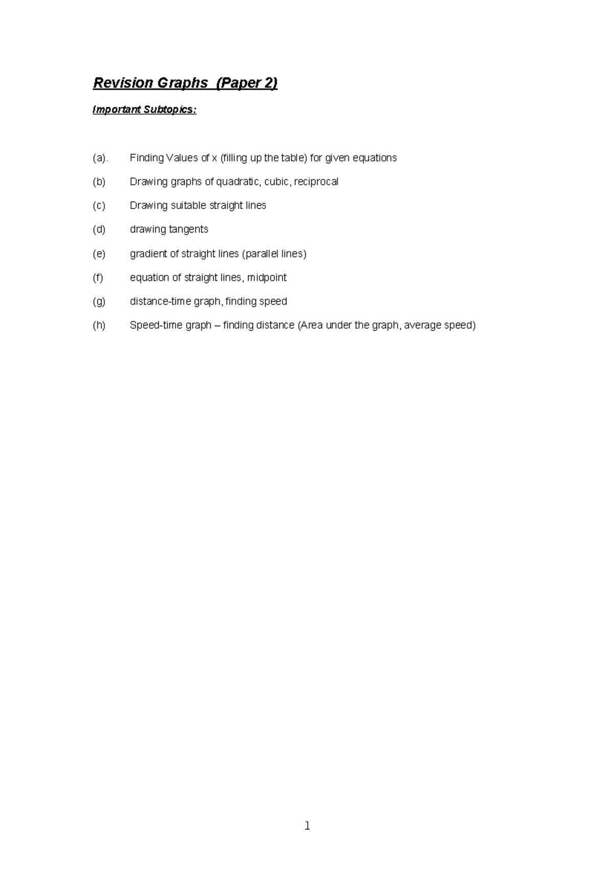 Graphs p2 0580 maths - Graphing IG Math - Revision Graphs (Paper 2 ...