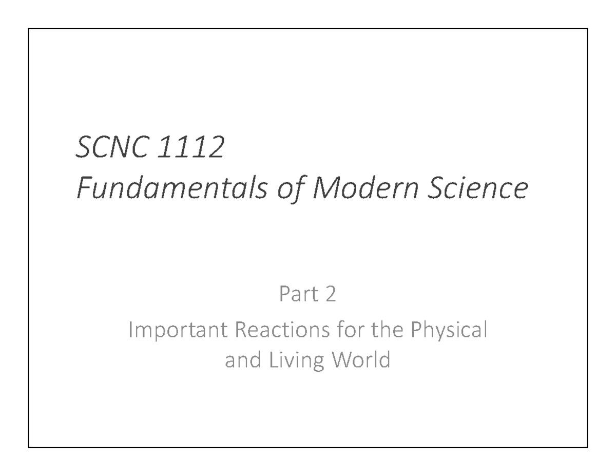 SCNC 1112: Fundamentals of Modern Science - Water and Atoms - Studocu