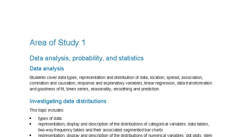 Data Analysis, Probability & Statistics Overview (Course Code: Area of ...