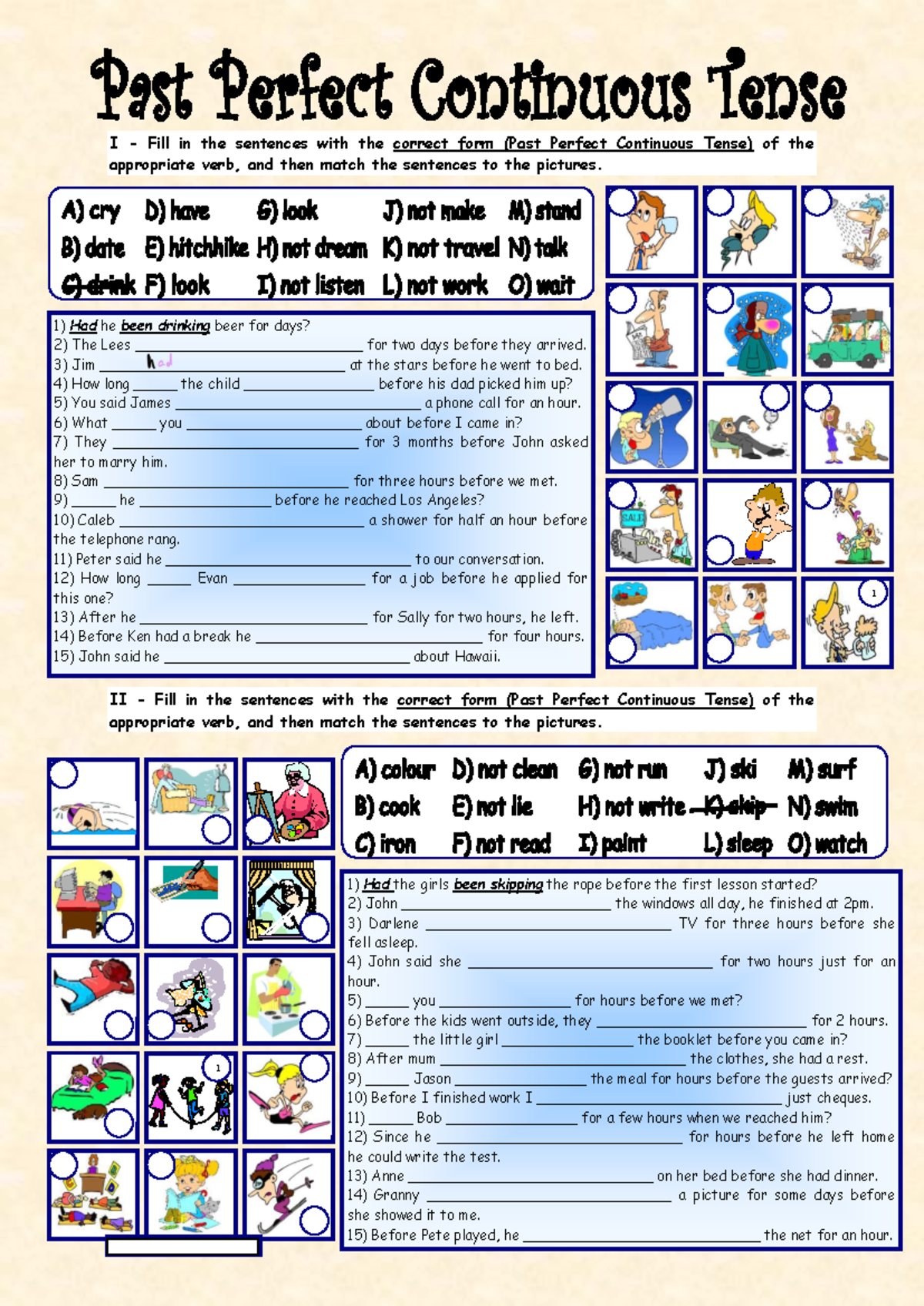 Past Perfect Continuous Tense Exercises and Key - Studocu