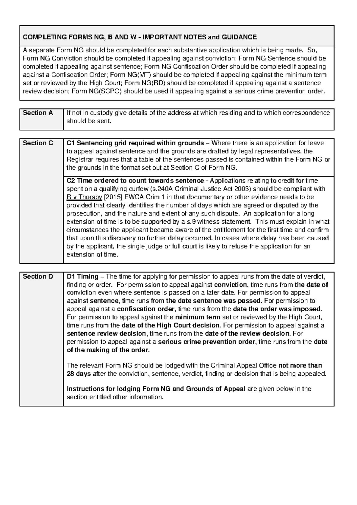 Completing Forms NG, B & W: Essential Guidance & Notes for Appeals ...