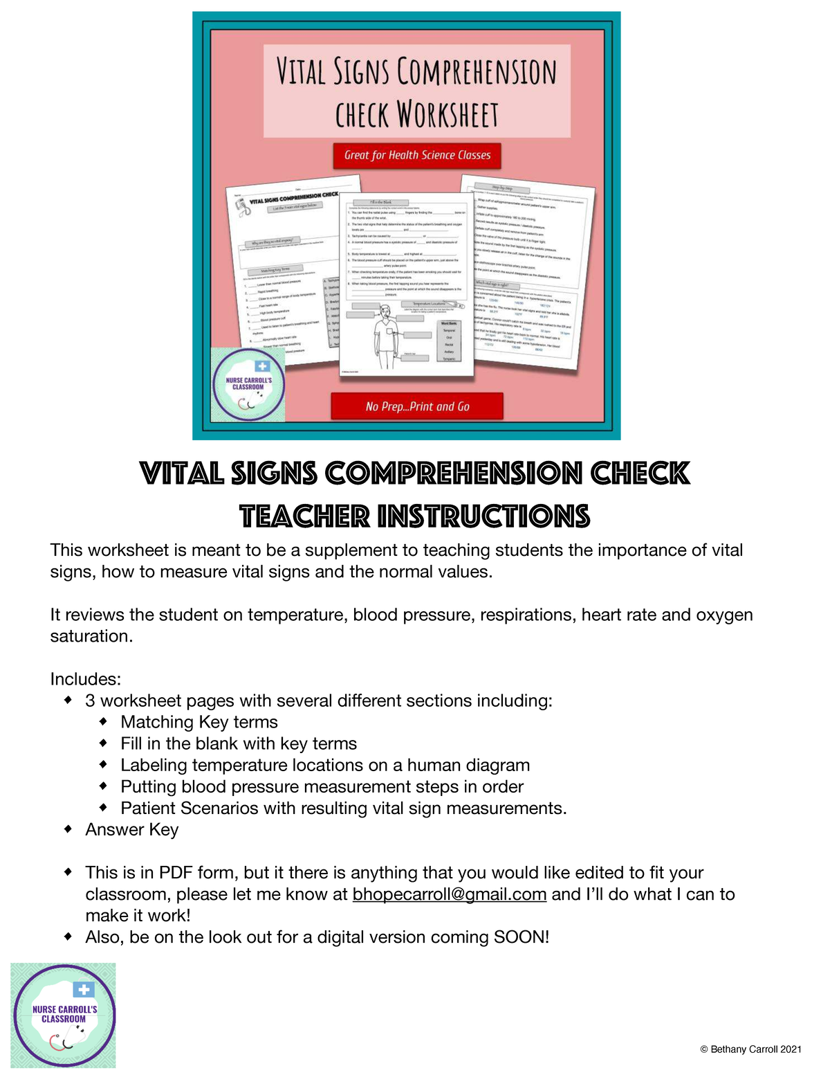 Vital Signs Worksheet & Comprehension Check for Nursing Course - Studocu