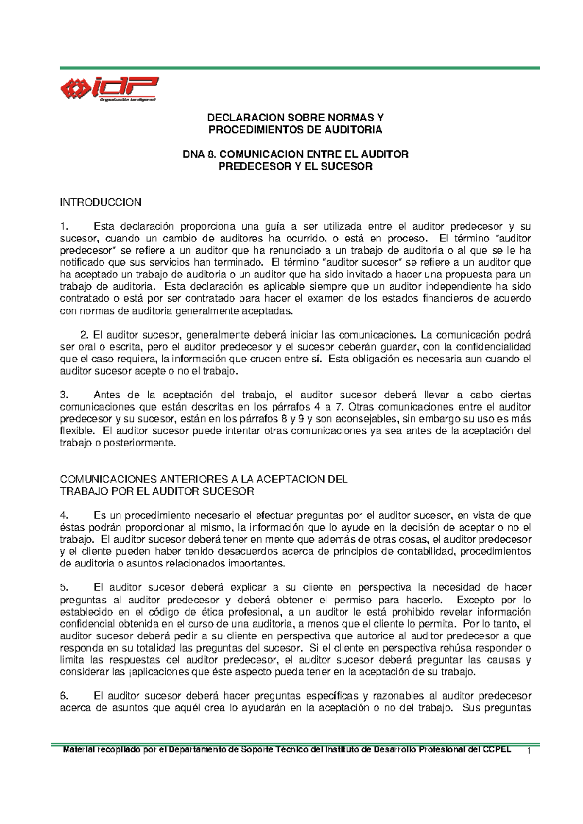 DNA-8 Comunicación entre Auditor Predecesor y Sucesor: Guía y Normas ...