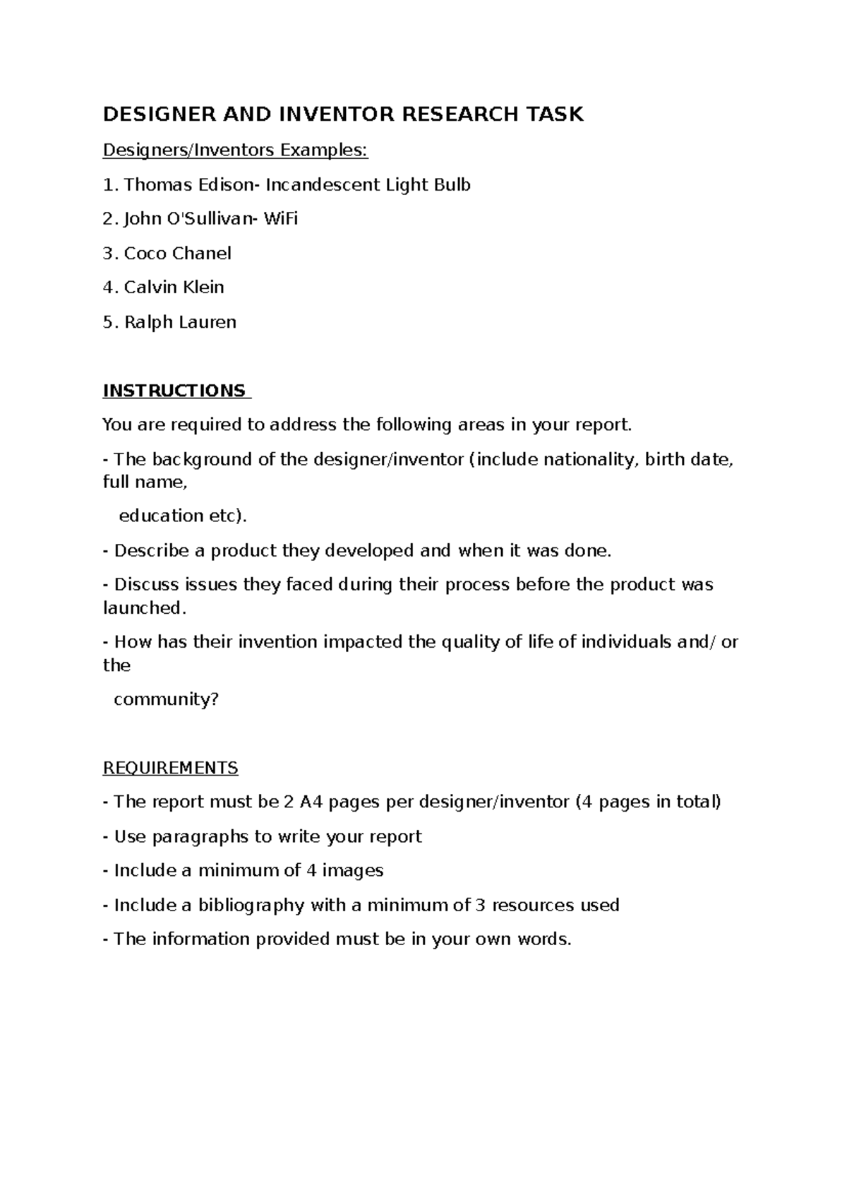DESIGNER & INVENTOR RESEARCH TASK: Impactful Innovations - Studocu