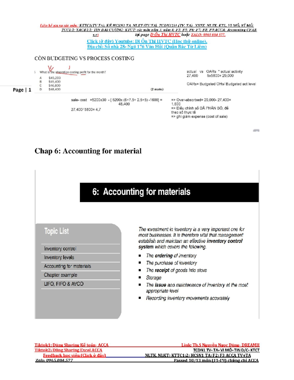 F2 P2 Accounting FOR Material Labour AND OHs - acca management ...