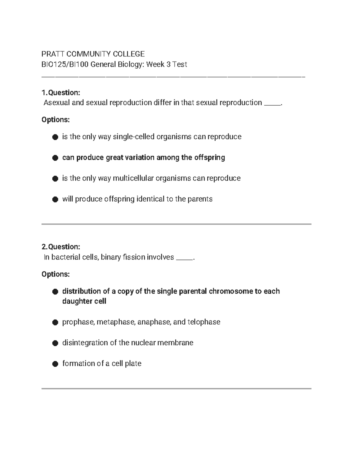 BIO125 BI100 General Biology Week 3 - PRATT COMMUNITY COLLEGE BIO125 ...