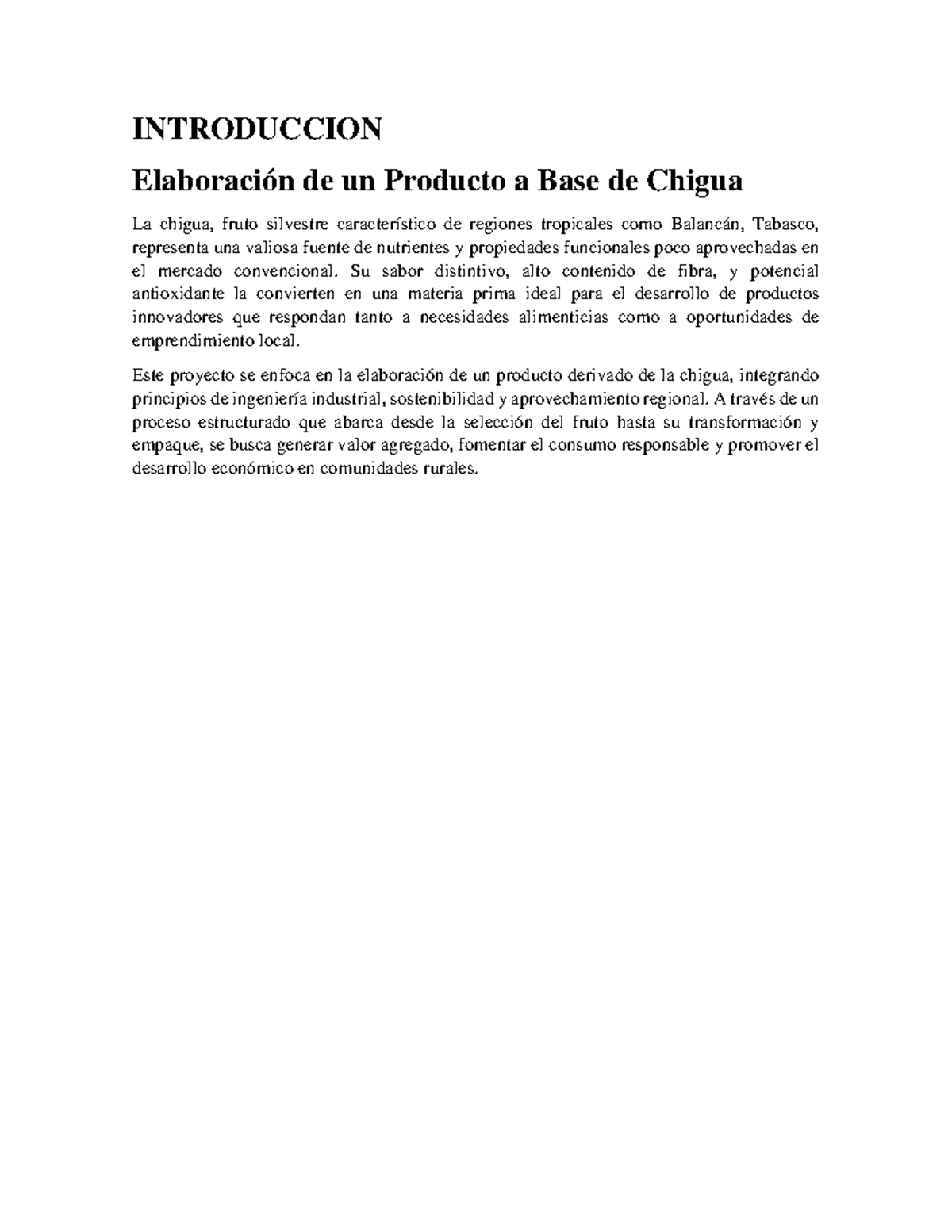 Elaboración de un Producto Innovador a Base de Chigua - Studocu