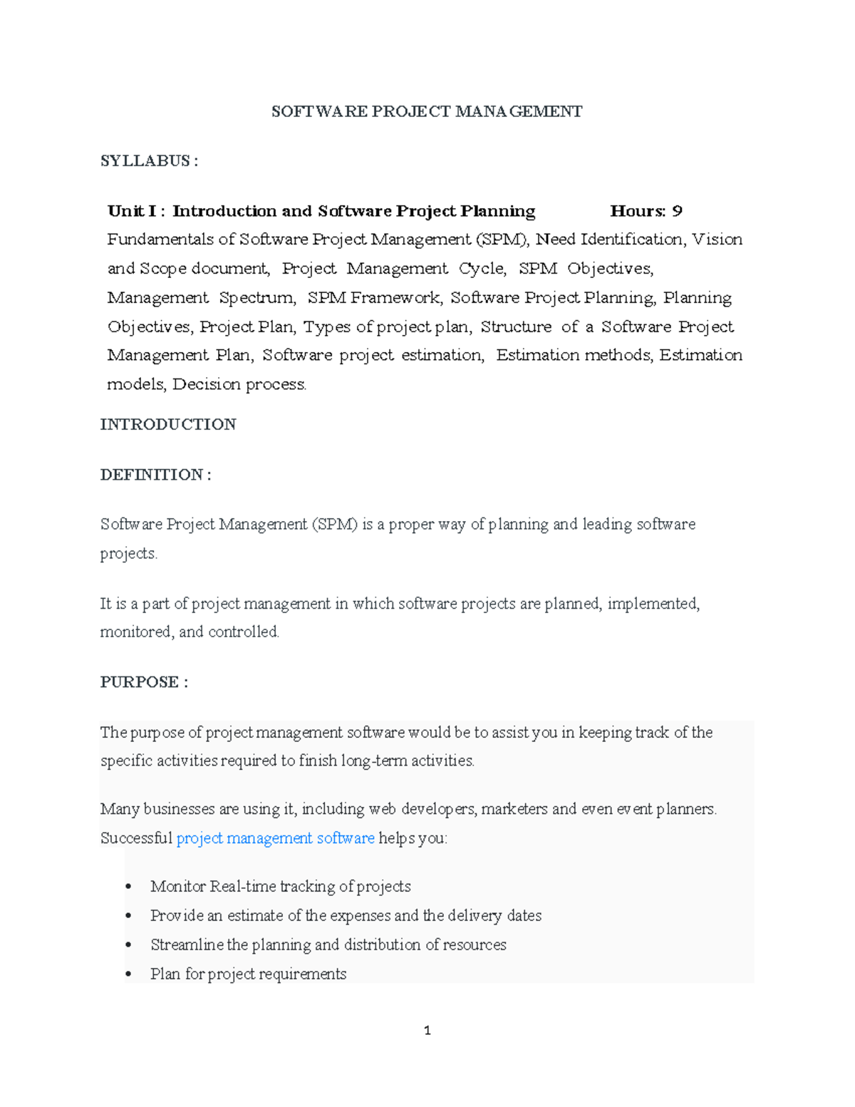 Unit 1 - Software Project Management (SPM) Notes and Overview - Studocu