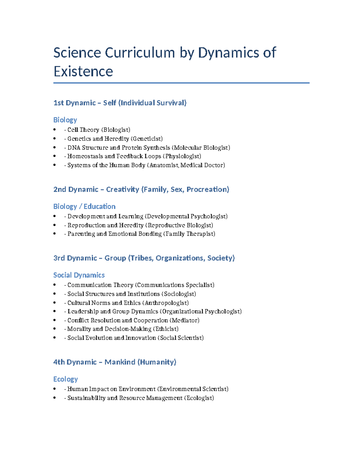 Dynamics Science Curriculum Organized - Science Curriculum by Dynamics ...