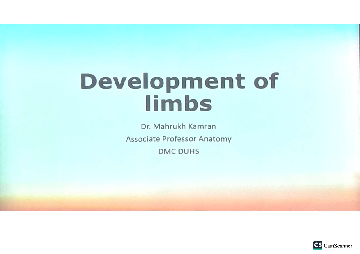 Embryology of Limb Development: Insights by Dr. Mahrukh Kamran - Studocu