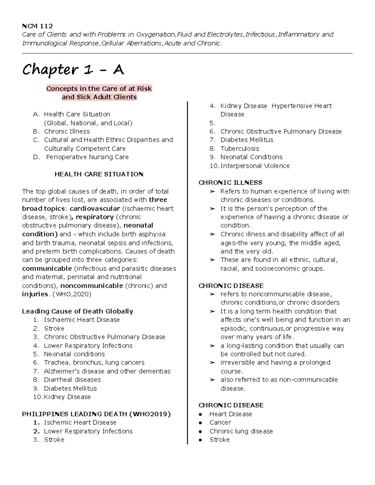 NCM 112 Lecture: Prelim on Nursing Care for Oxygenation and Chronic ...