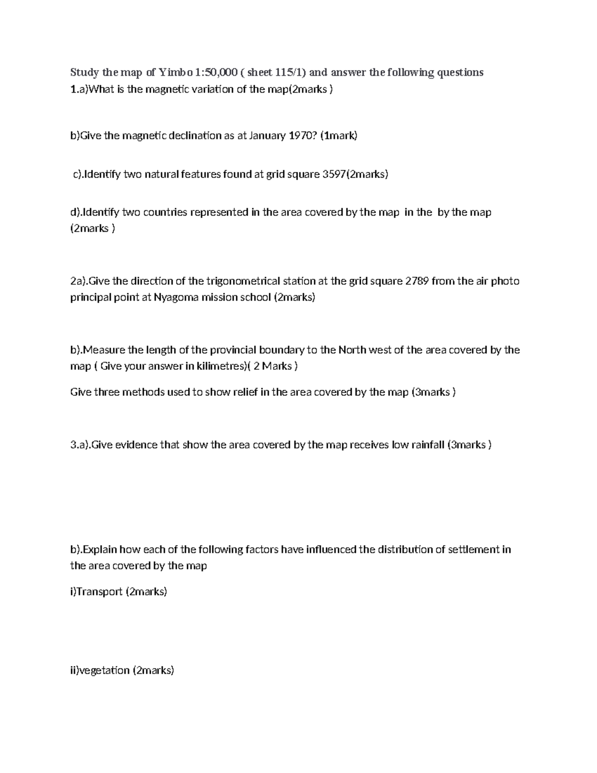 Yimbo Map Study Questions - Geography Revision (Course Code: GEO101 ...