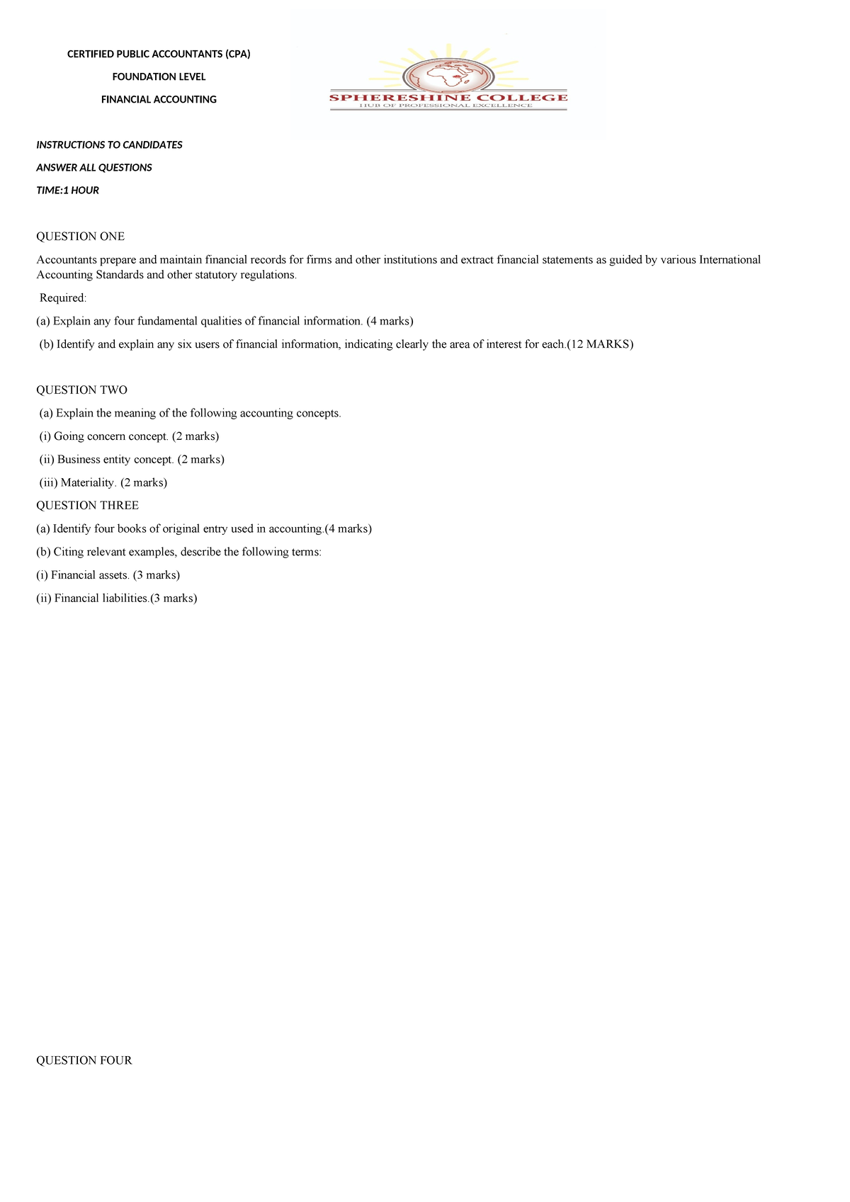 CPA Foundation Level - Financial Accounting Practice Materials - Studocu