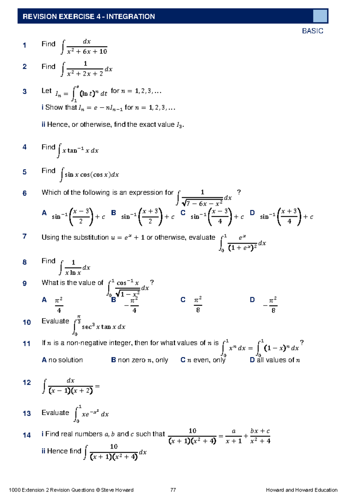 Integration questions for extension 2 revision - Studocu
