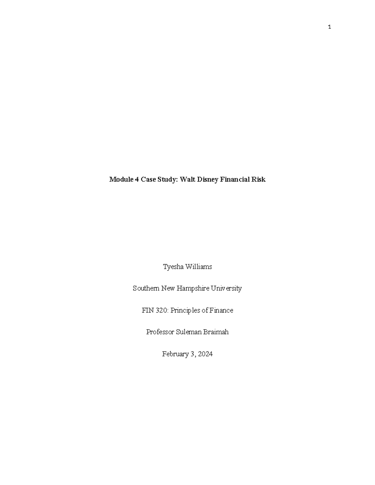 FIN 320 Module 4 Case Study: Disney's Financial Risk Analysis - Studocu
