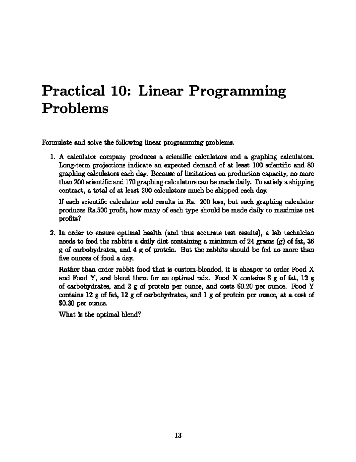 Practical 10: Linear Programming Problems and Solutions - Studocu