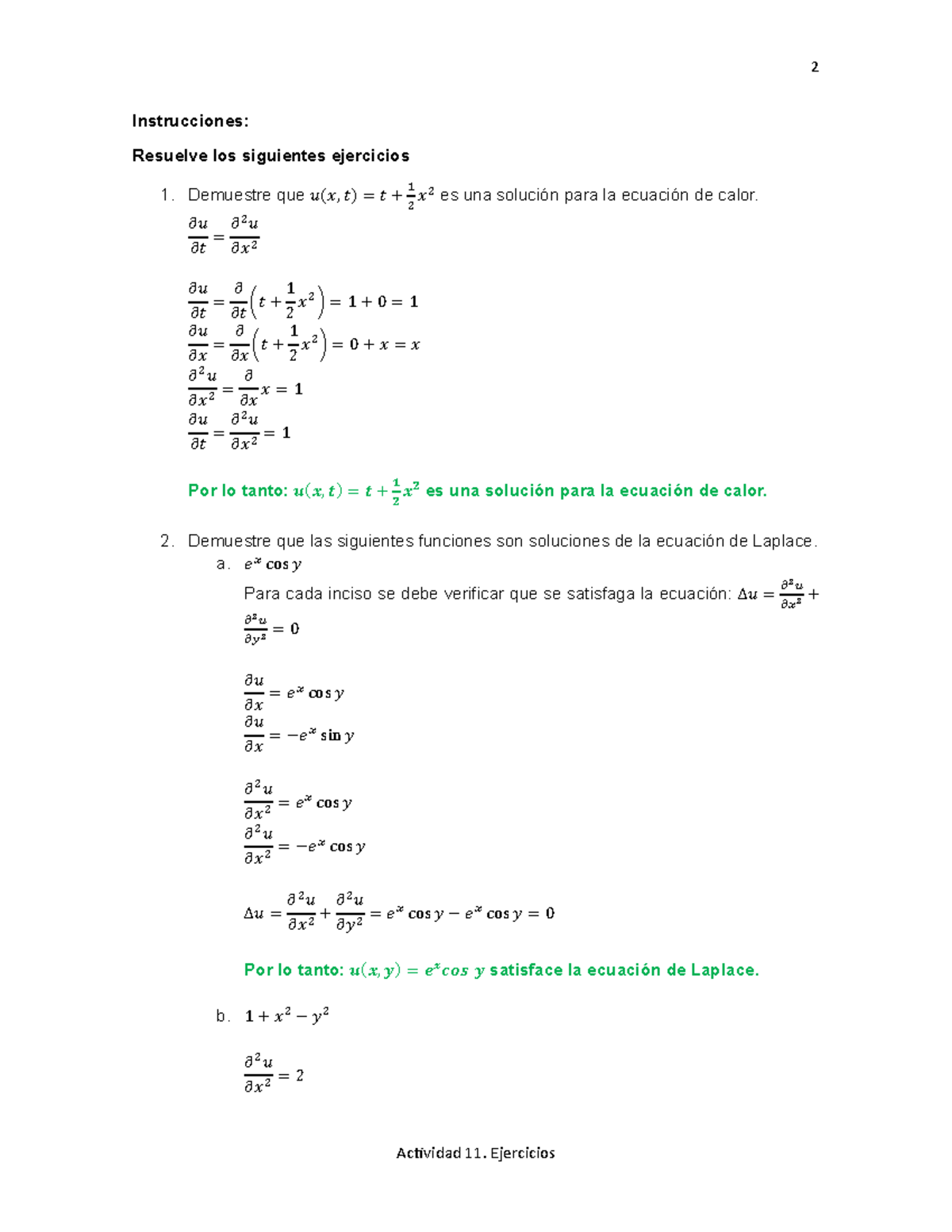 Actividad 11: Ejercicios sobre Ecuaciones Diferenciales Parciales - Studocu