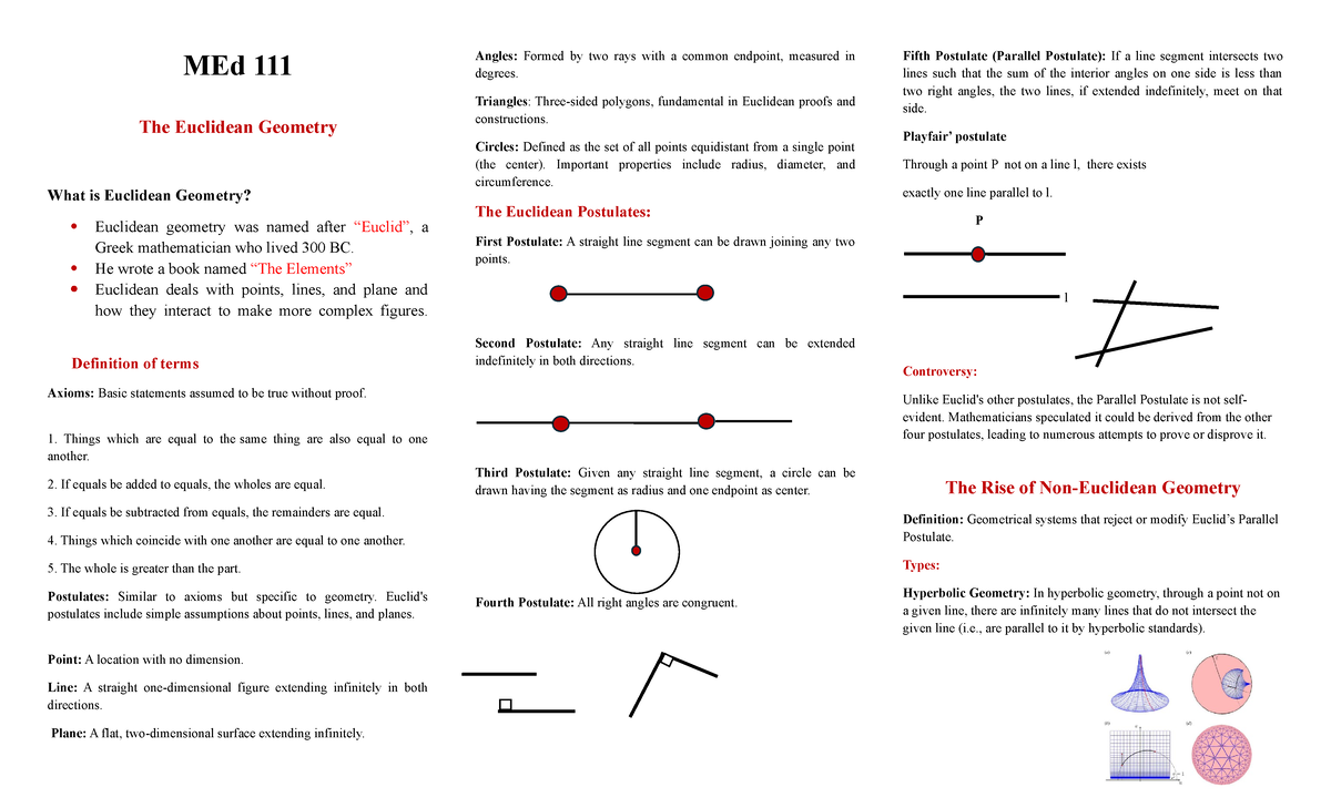 Eucledian and Non-Eucledian Geometry - MEd 111 The Euclidean Geometry ...