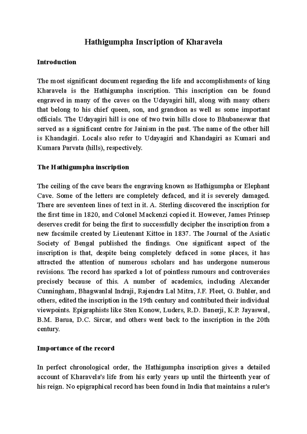 HIST 303: Detailed Study of the Hathigumpha Inscription of Kharavela ...