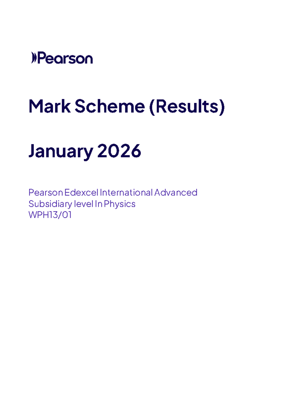 Mark Scheme (Results) January 2026 - Physics MS-202601 - Studocu