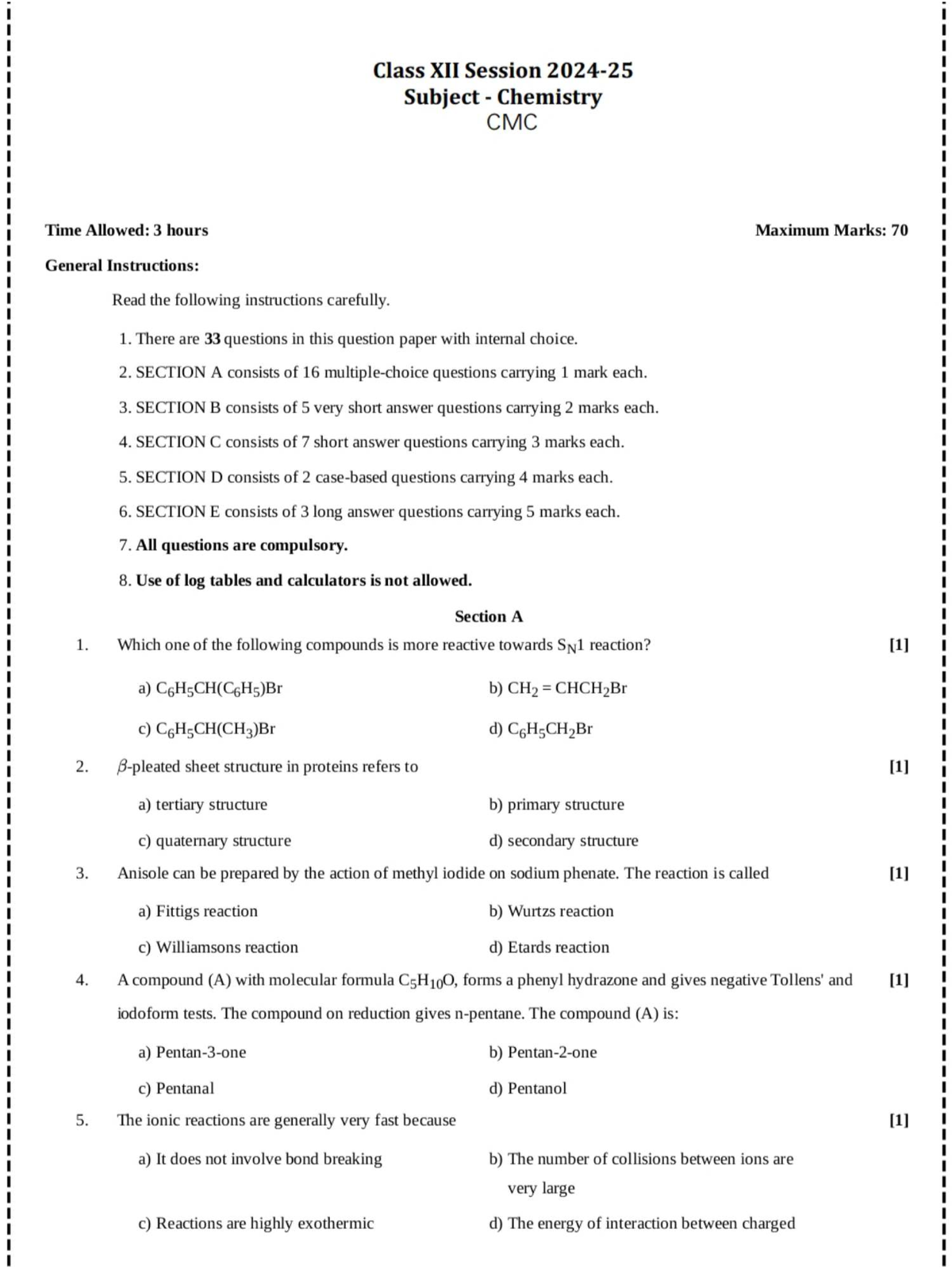 Chem 12 Sample Paper: Class XII Chemistry Exam Guide - Studocu