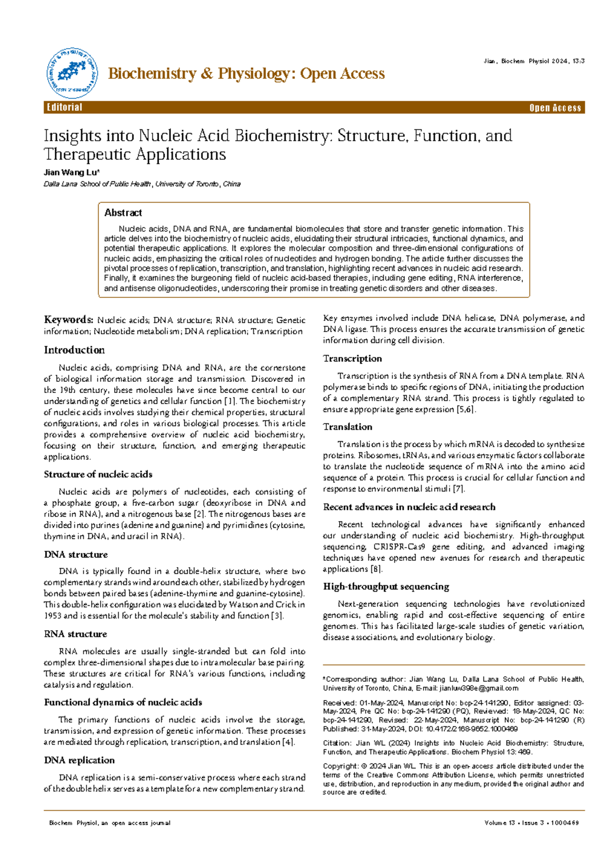 Biochem 2024: Insights into Nucleic Acid Biochemistry & Applications ...