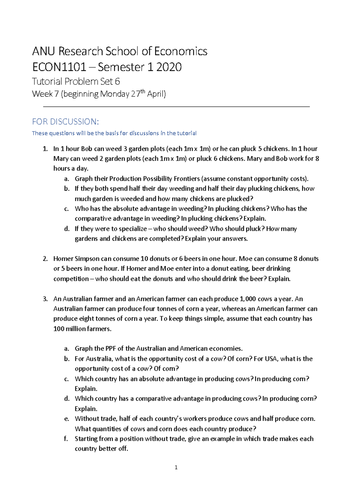 Tutorial 7 ECON1101 S12020 - 1 ANU Research School of Economics ...