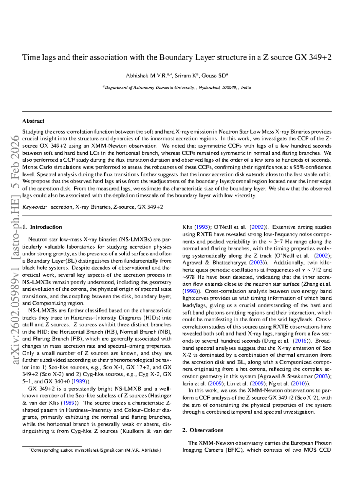 CCF Analysis of Time Lags in Z Source GX 2602: Boundary Layer Insights ...