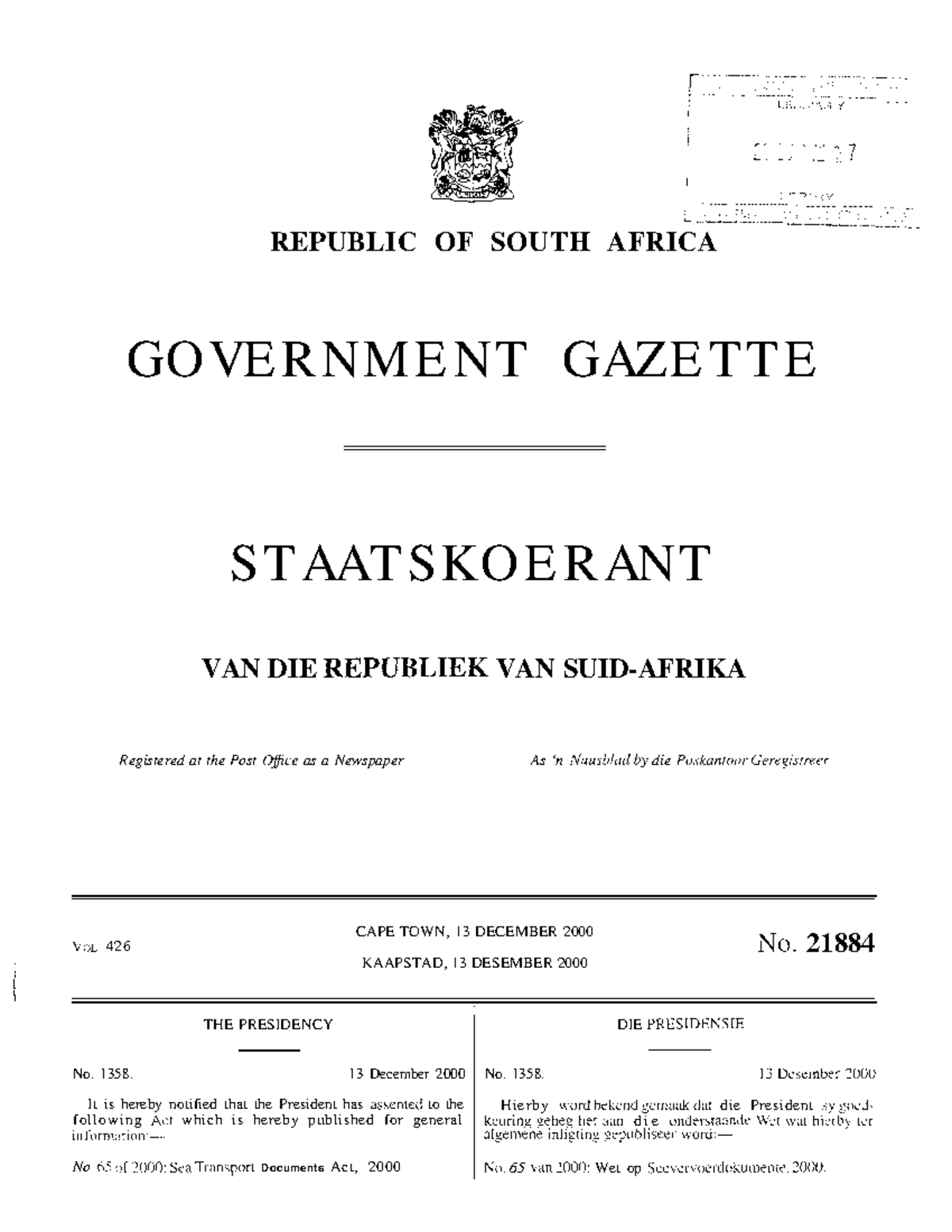 Analysis of the Sea Transport Documents Act 65 of 2000 - Studocu