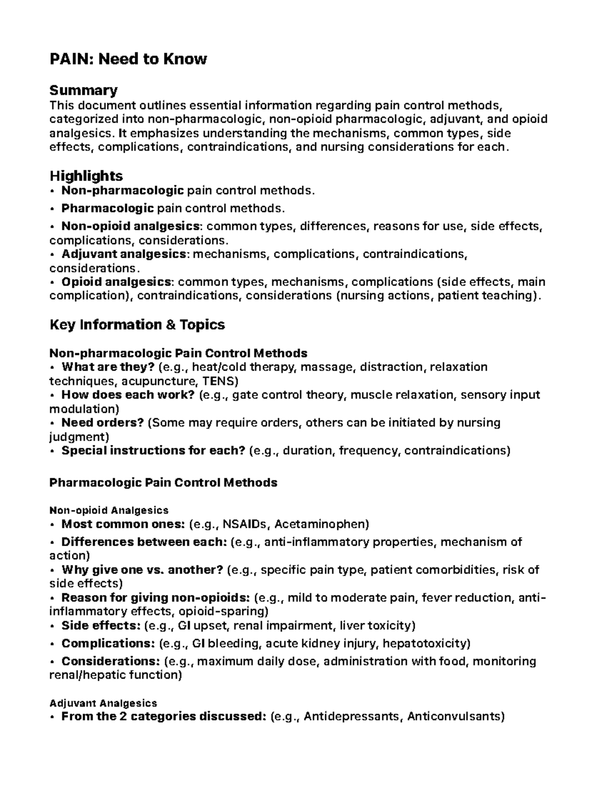 PAIN: Essential Summary of Control Methods & Nursing Considerations ...