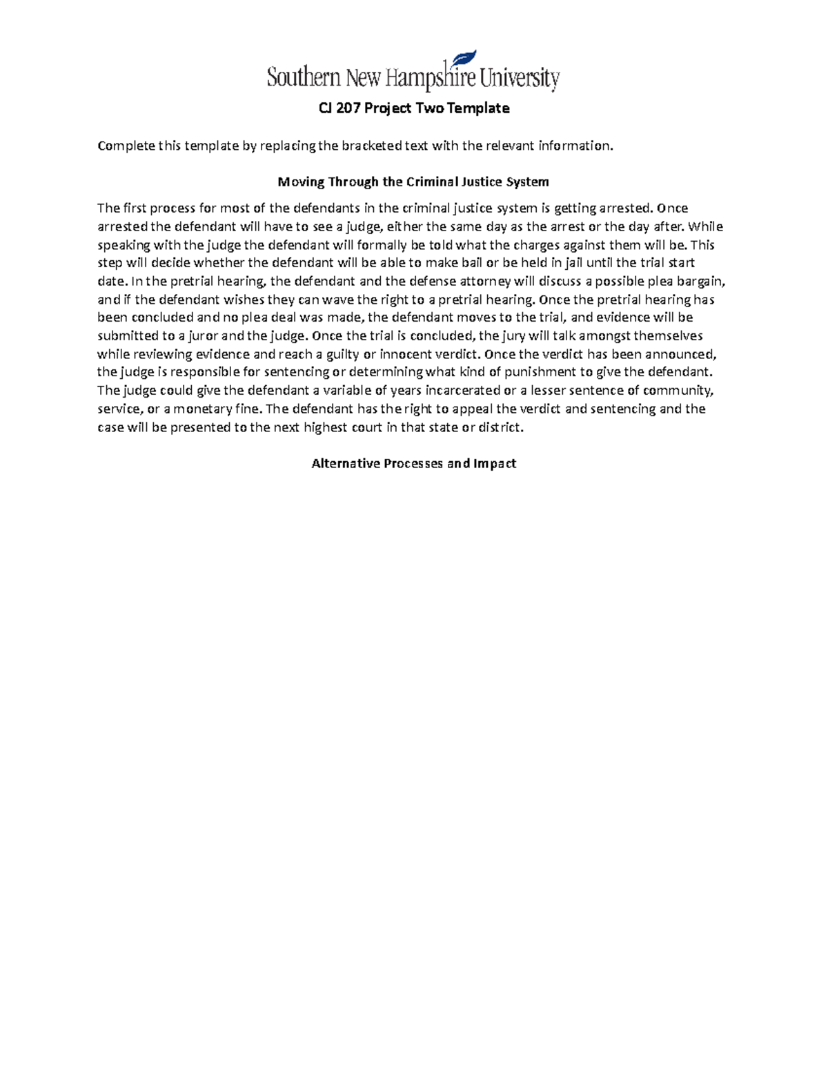 CJ 207 Project Two: Navigating the Criminal Justice System Template ...