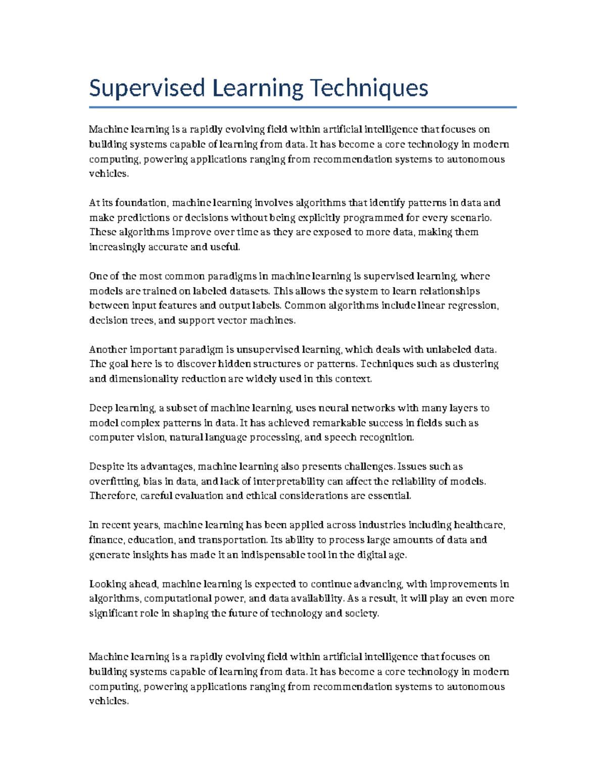 Supervised Learning Techniques in Machine Learning (ML 2) - Studocu