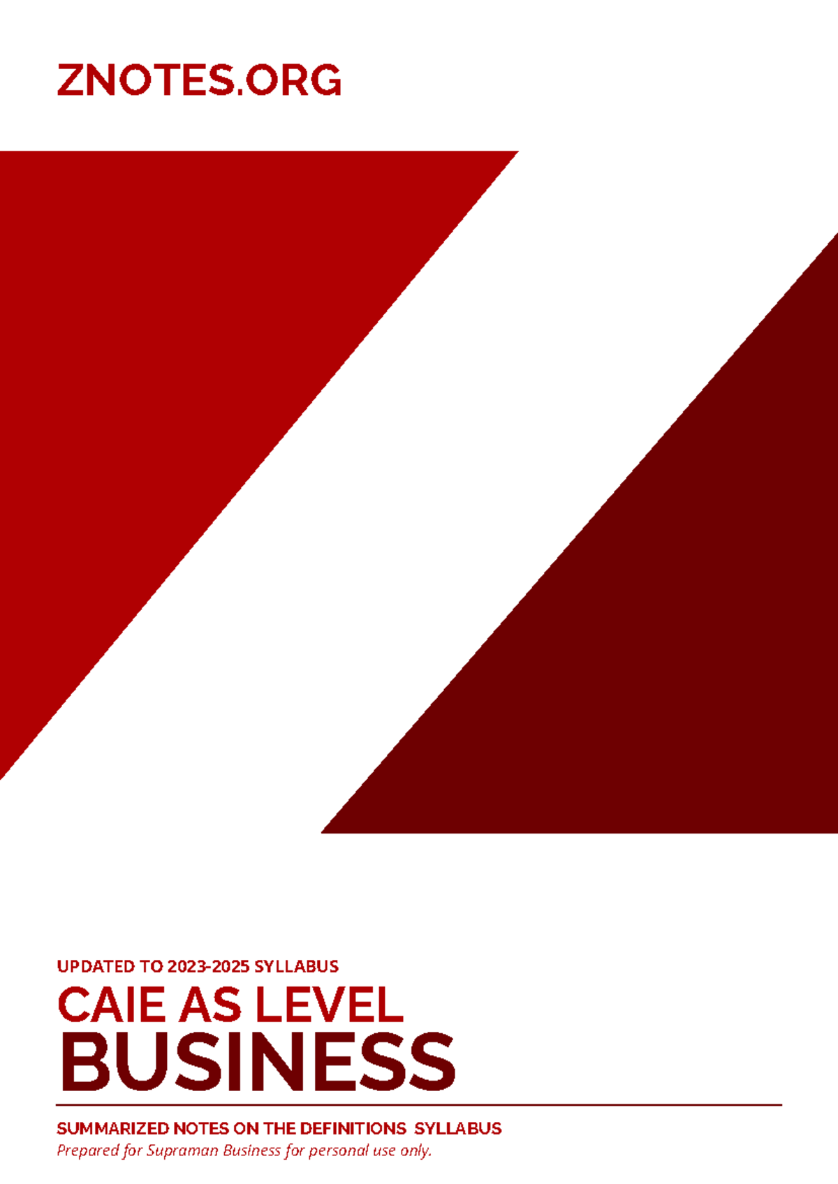 Caie as level business 9609 definitions - ZNOTES Prepared for Supraman ...