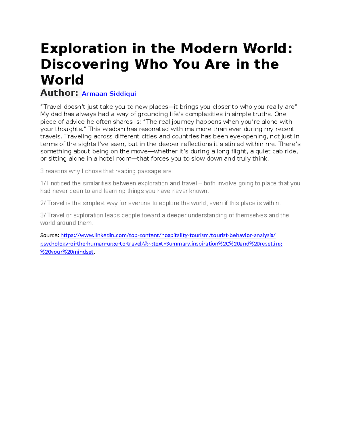 PSY 101: Psychology of the Human Urge to Travel Essay Notes - Studocu