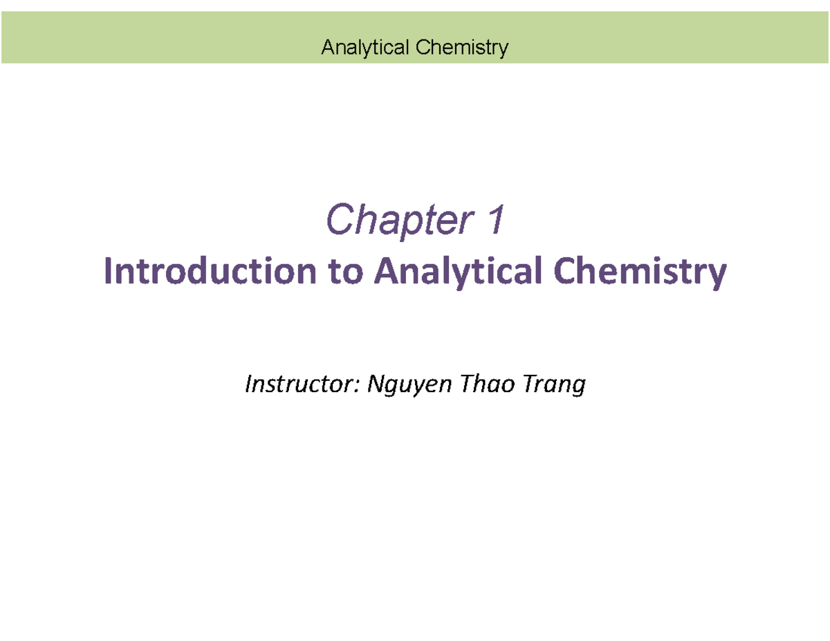 Analytical Chemistry CH1: Introduction to Key Concepts and Techniques - Studocu