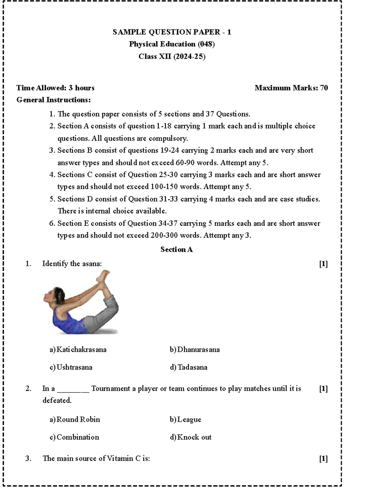Sample Question Paper 1: Physical Education (048) Class XII - Studocu