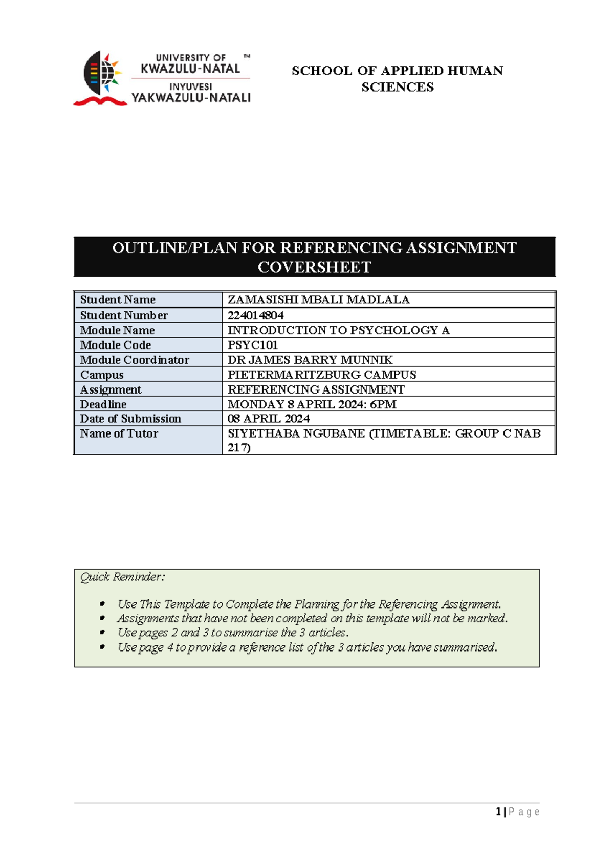 PSYC101 Referencing Assignment Plan: Sustainable Development Goals ...