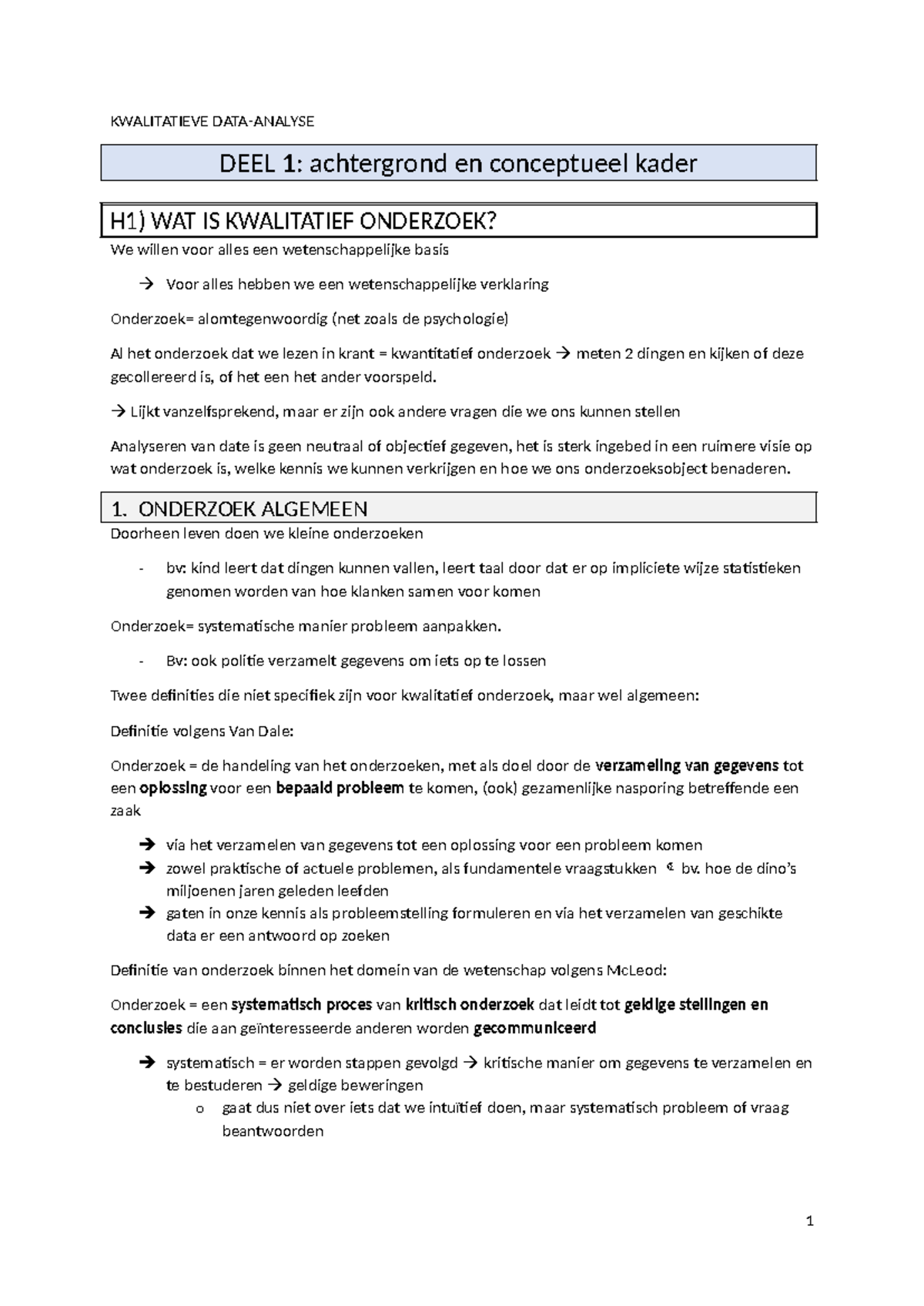 KDA Deel 1: Samenvatting H1 en H2 - Kwalitatief Onderzoek en Context ...