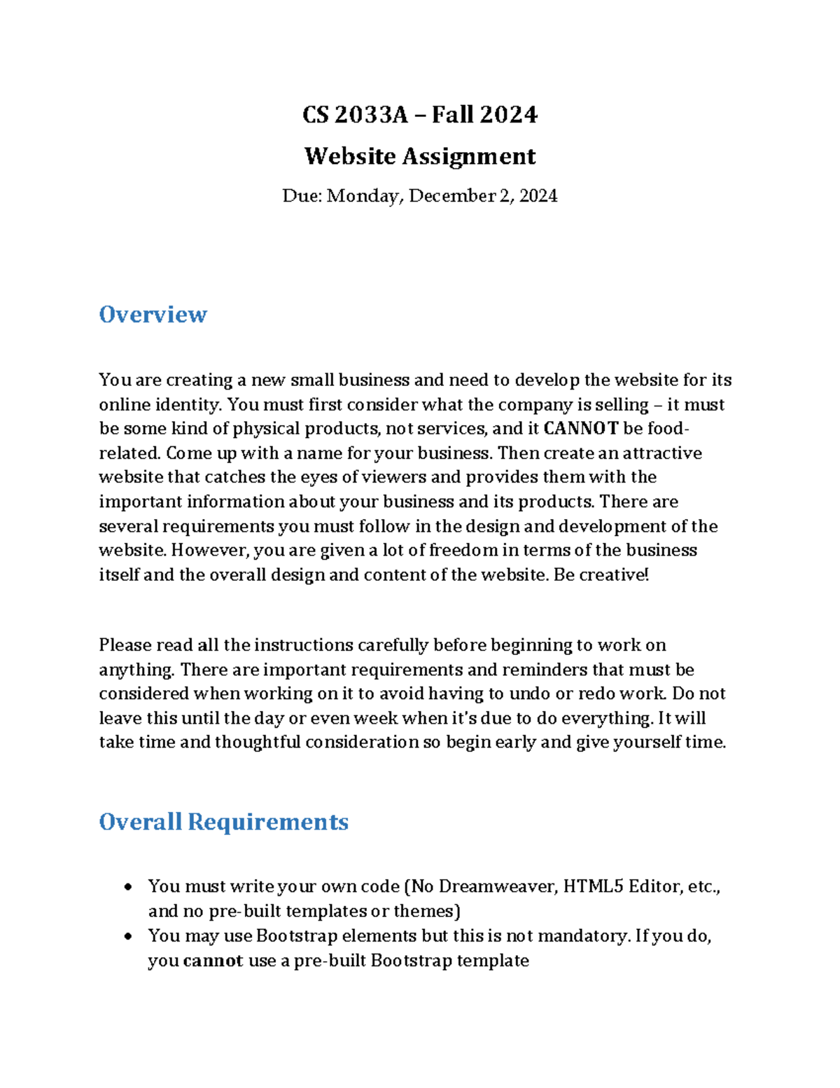 Website Assignment Instructions - CS 2033A – Fall 202 4 Website ...