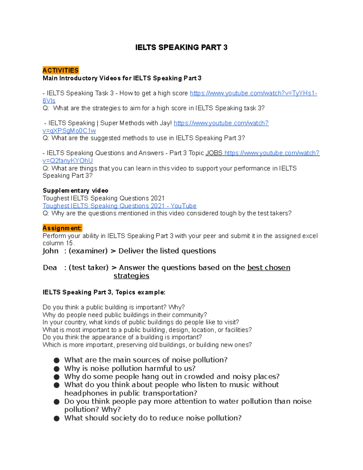 IELTS Speaking Part 3: Strategies & Topics for High Scores - Studocu